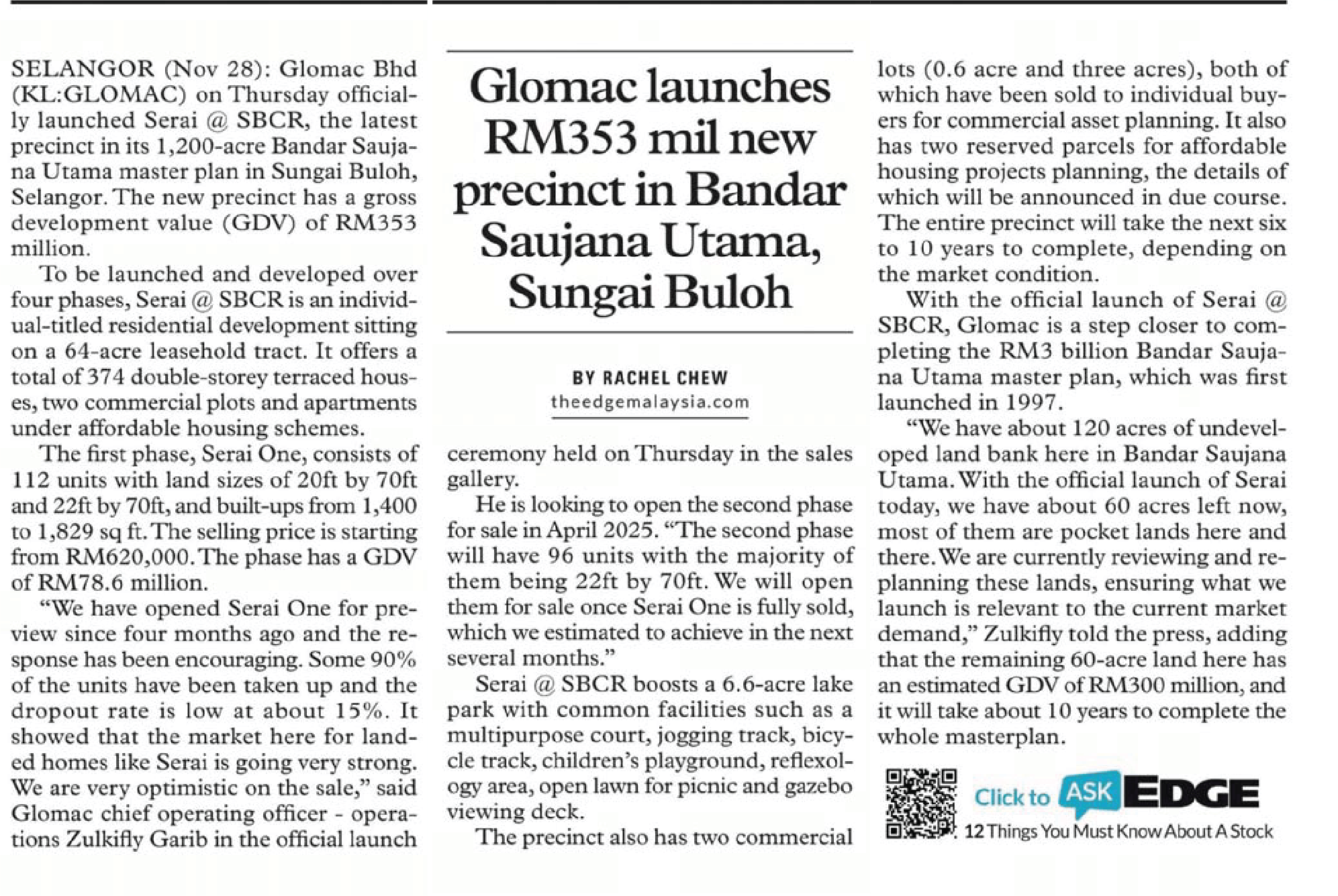 Glomac launches RM353 mil new precinct in Bandar Saujana Utama, Sungai ...